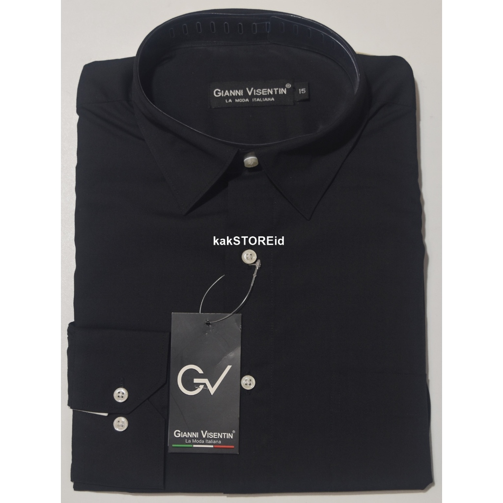 Jual GIANNI VISENTIN Kemeja Pria Formal Lengan Panjang Hitam Polos ...