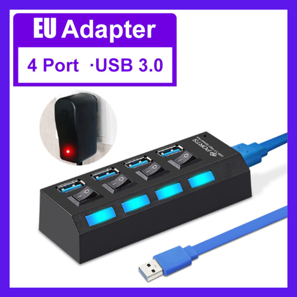 Jual USB Hub 3.0 4 Port with Power Supply - U9103 - Black Adaptor Power ...