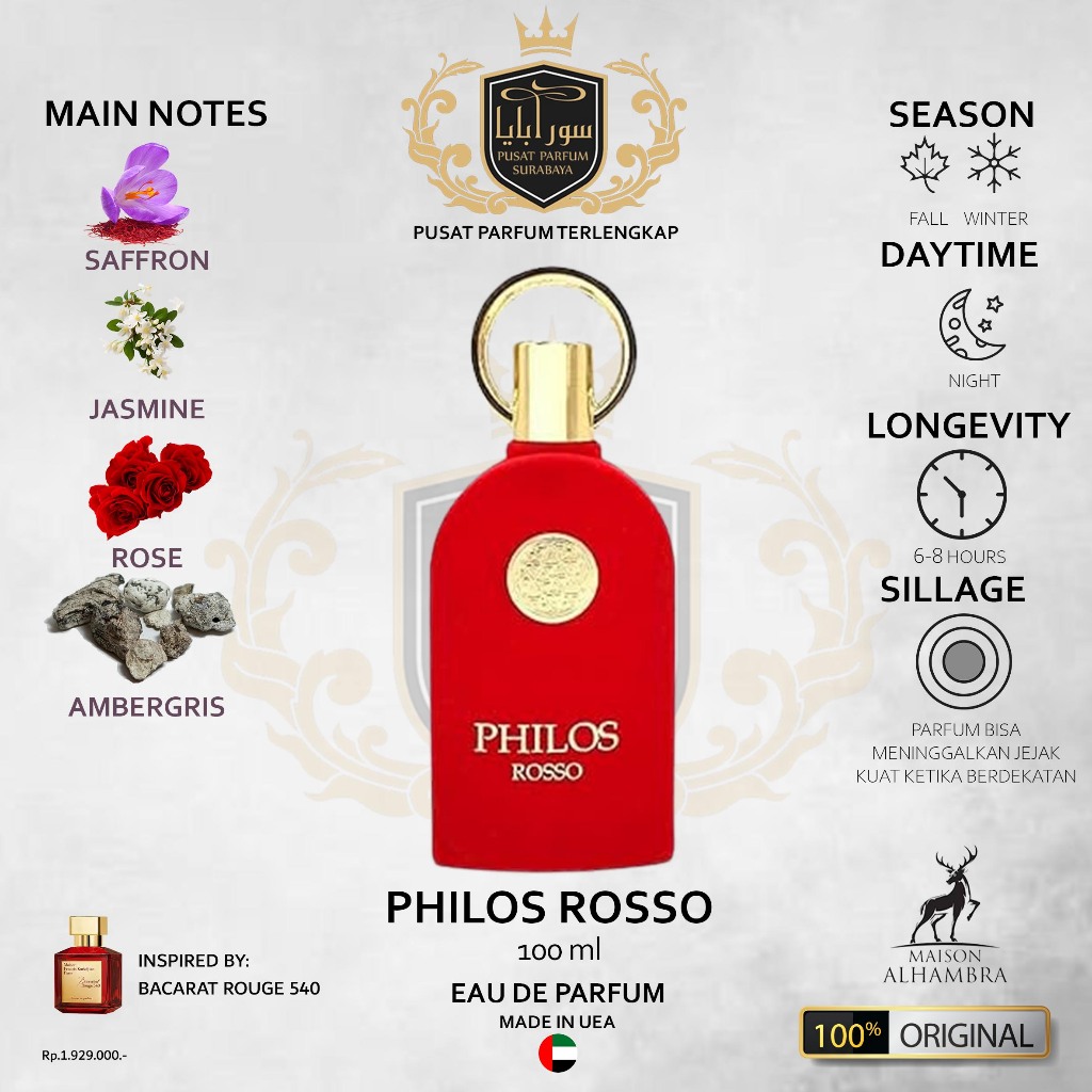 Jual Philos Rosso Maison Alhambra Premium Parfum Pria/Wanita/Unisex ...