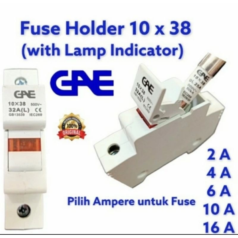 Jual Rumah Fuse Holder GAE 10x38 With Lamp + Varian Fuse (Pilih Ampere 2A, 4A, 6A, 10A, 16A, 20A ...