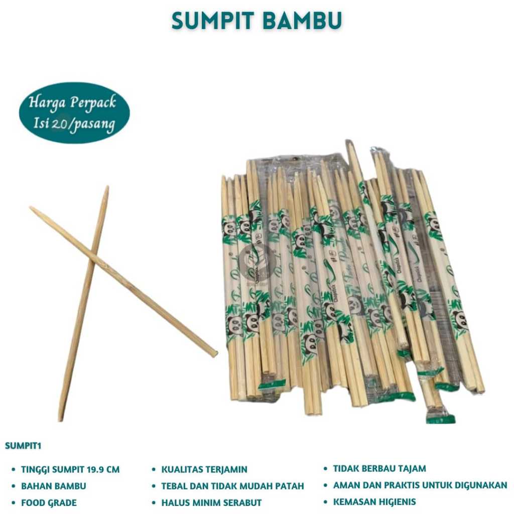 Jual Sumpit Bambu Panda Bungkus Plastik Steril Sumpit Bakmi (Isi 20 ...