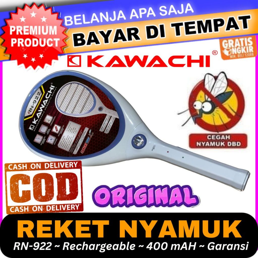 Jual Raket Nyamuk Listrik 2 in 1 Kawachi RN-922 Dengan Senter LED ...