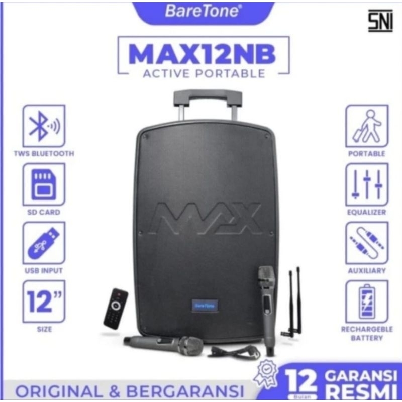 Jual Speaker aktif portable Baretone Max12nb max 12 nb 500 watt tws bluetooth 12 inch original ...