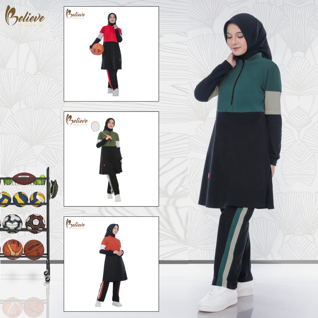 Jual Believe BMS 49 Couple Setelan Baju Olahraga Wanita Muslim Muslimah Kaos Katun Combed ...