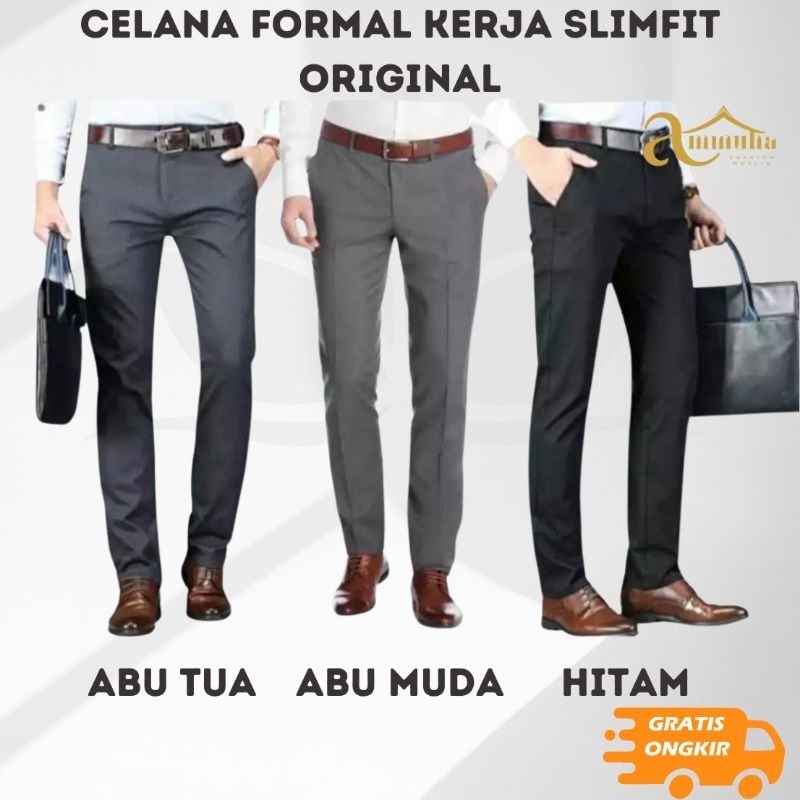 Jual Celana Kantor Formal Pria Celana Kain Slimfit Pria Original Premium | Shopee Indonesia