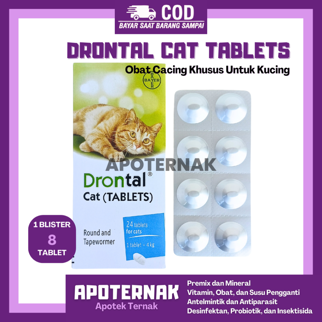Jual DRONTAL CAT 8 TABLET - OBAT CACING KUCING 100% AMPUH - Drontal ...