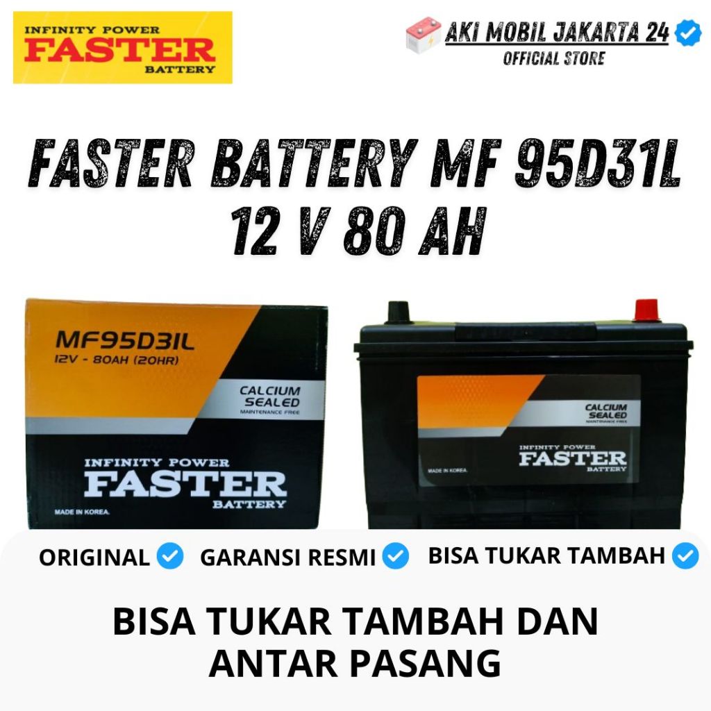 Jual FASTER BATTERY MF 95D31L / NX120-7L Pajero Dakar Sport Fortuner Lama 12 V 80 Ah | Shopee ...