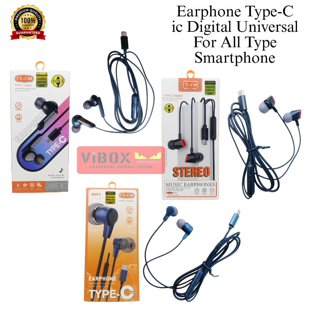 Jual Vibox Earphone Type-C ic Digital Universal Deep Bass For All Type ...
