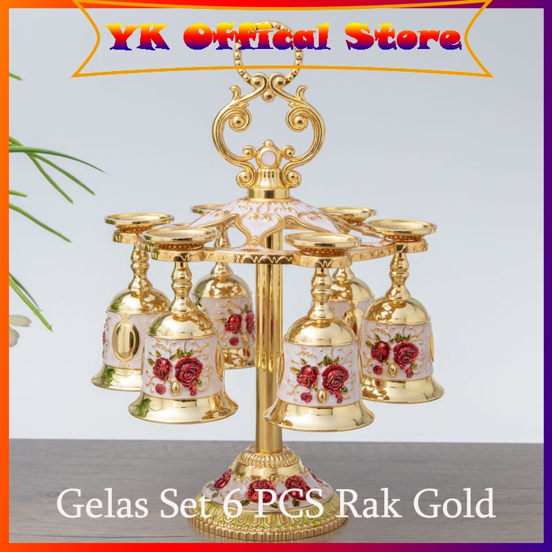 Jual Gelas Set 6PCS Rak Gold Arabian Logam Puith | Shopee Indonesia