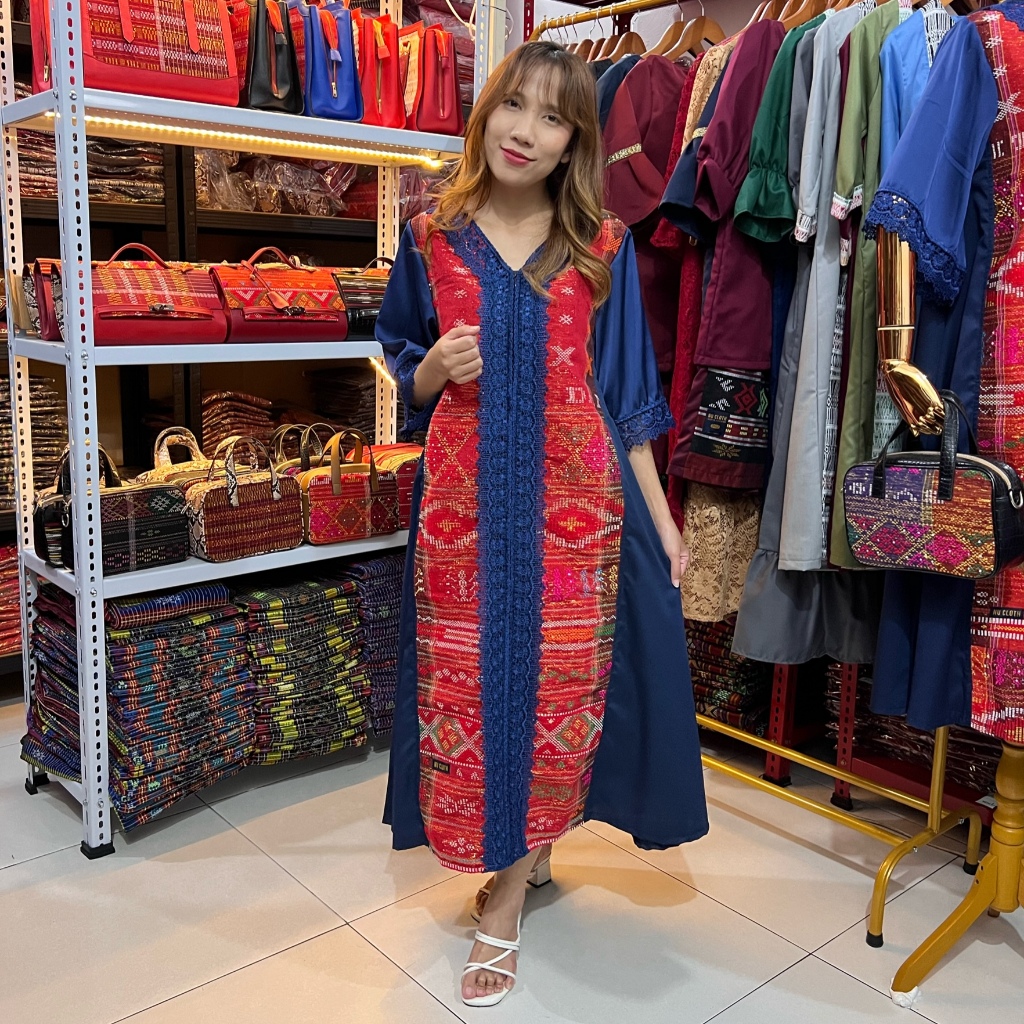 Jual Dress Etnik Tenun Ulos Sadum Full Bonggit Navy Merah (Couple ...