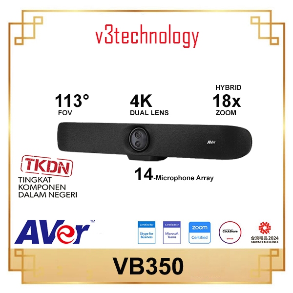 Jual AVER VB350 ( 4K Dual Lens PTZ Video Bar With Hybrid 18X Zoom ...