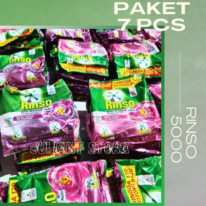Jual (PAKET 7 PCS) Rinso Bubuk 5000 isi 195 gram deterjen pakaian ...