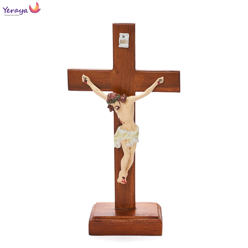 Jual Salib Duduk Katolik Kayu Jati Kain Putih ST 25cm Pajangan Salib ...