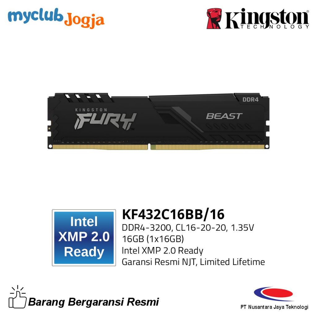 Jual RAM DDR4 16GB (16GBx1) 3200MHz XMP Kingston Fury Beast DDR4 KF432C16BB/16 | Shopee Indonesia