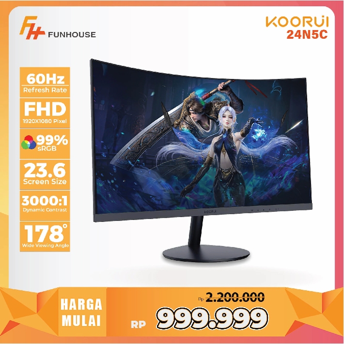 Jual KOORUI 24 inch Curved Computer Monitor FHD 1800R LED Monitor ...