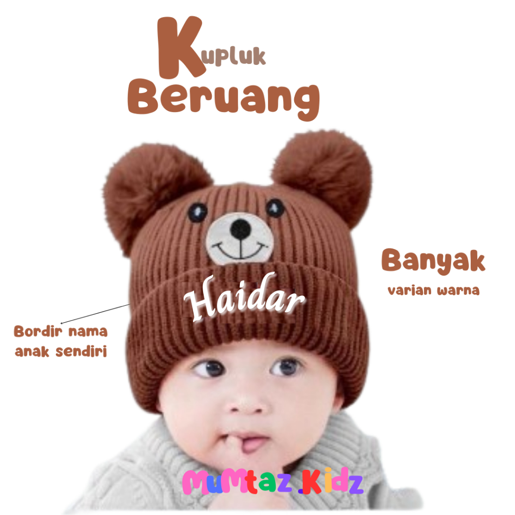 Jual kupluk rajut bayi motif beruang free nama | Shopee Indonesia