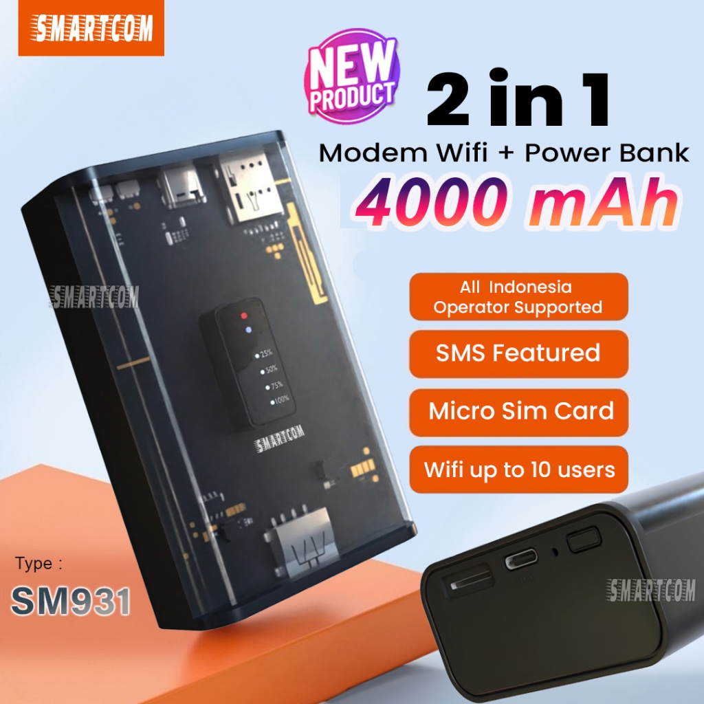 Jual SMARTCOM - Modem Wifi 4G LTE with Power Bank SMARTCOM SM931 ...