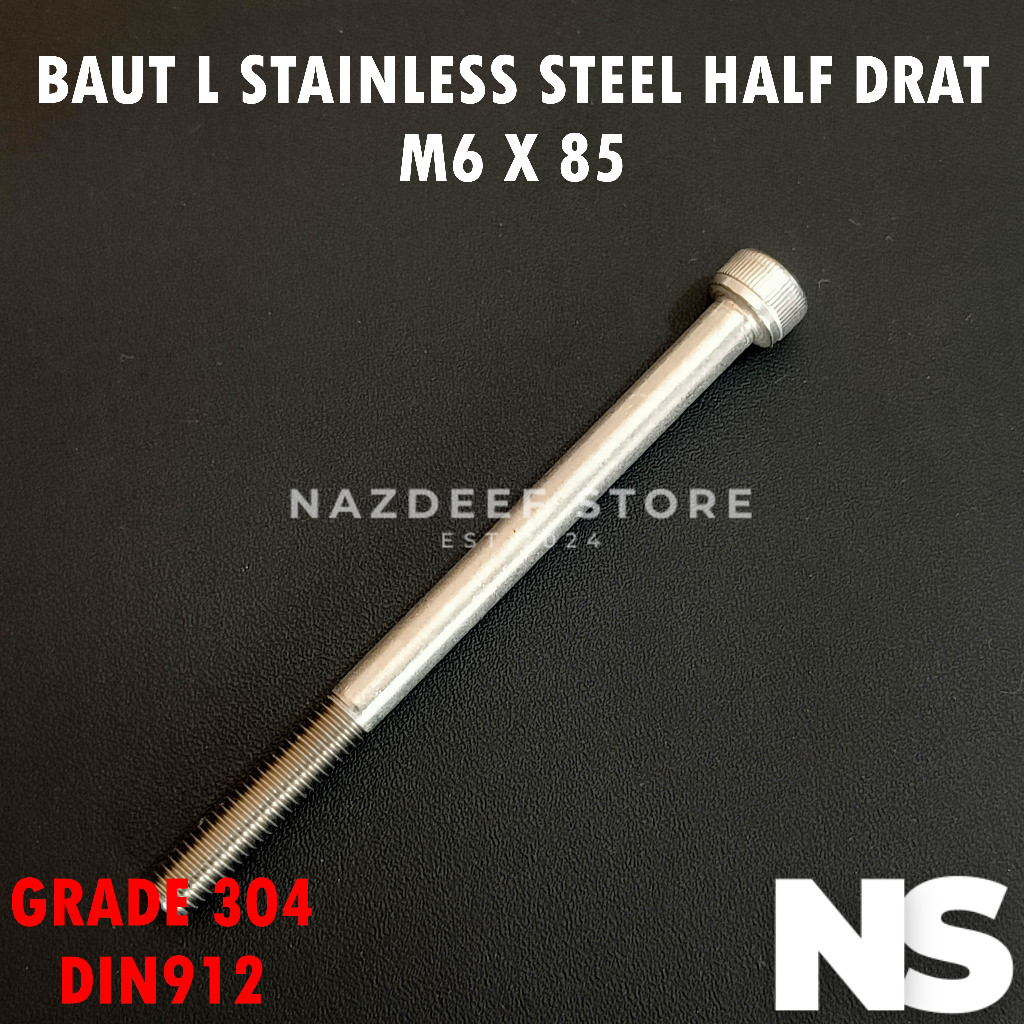 Jual Baut L M6x85 M6 x 85 Stainless Half Drat | Shopee Indonesia