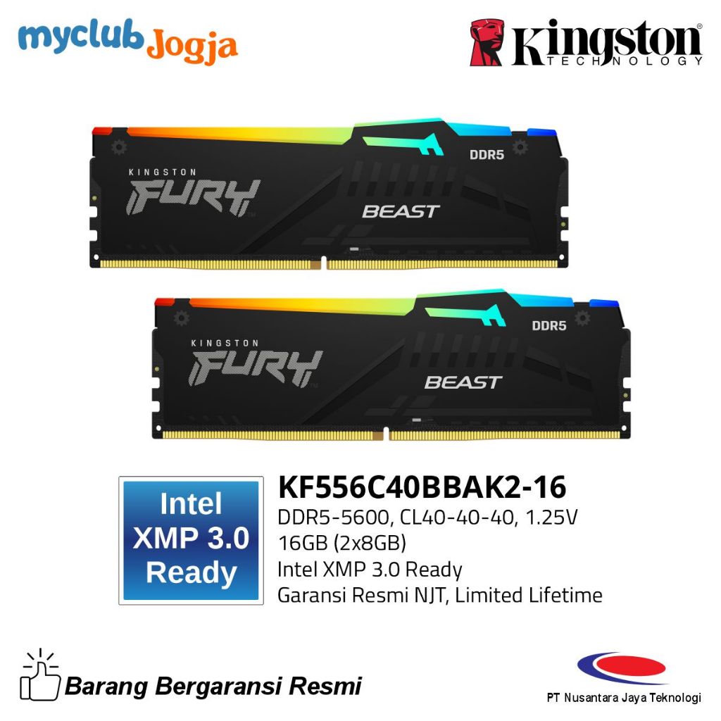 Jual RAM DDR5 16GB (8GBx2) 5600MHz XMP Kingston FURY Beast DDR5 RGB KF556C40BBAK2-16 | Shopee ...