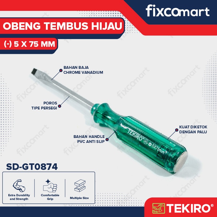 Jual Tekiro Obeng Tembus Hijau (-) 5 X 75 Mm / Tekiro Obeng Go Thru ...