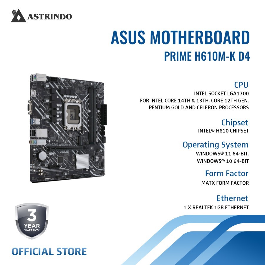 Jual Asus Motherboard Prime H610M K D4 Intel H610 LGA1700 micro-ATX ...