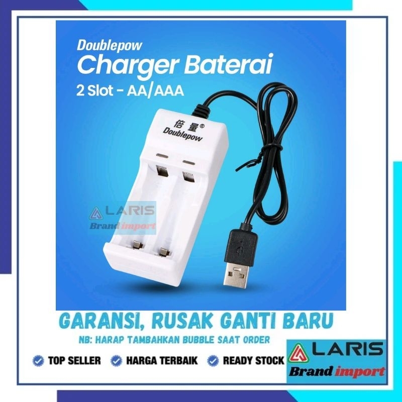 Jual Doublepow Charger Baterai 2 Slot for AA AAA Ni-MH Ni-CD with LED ...