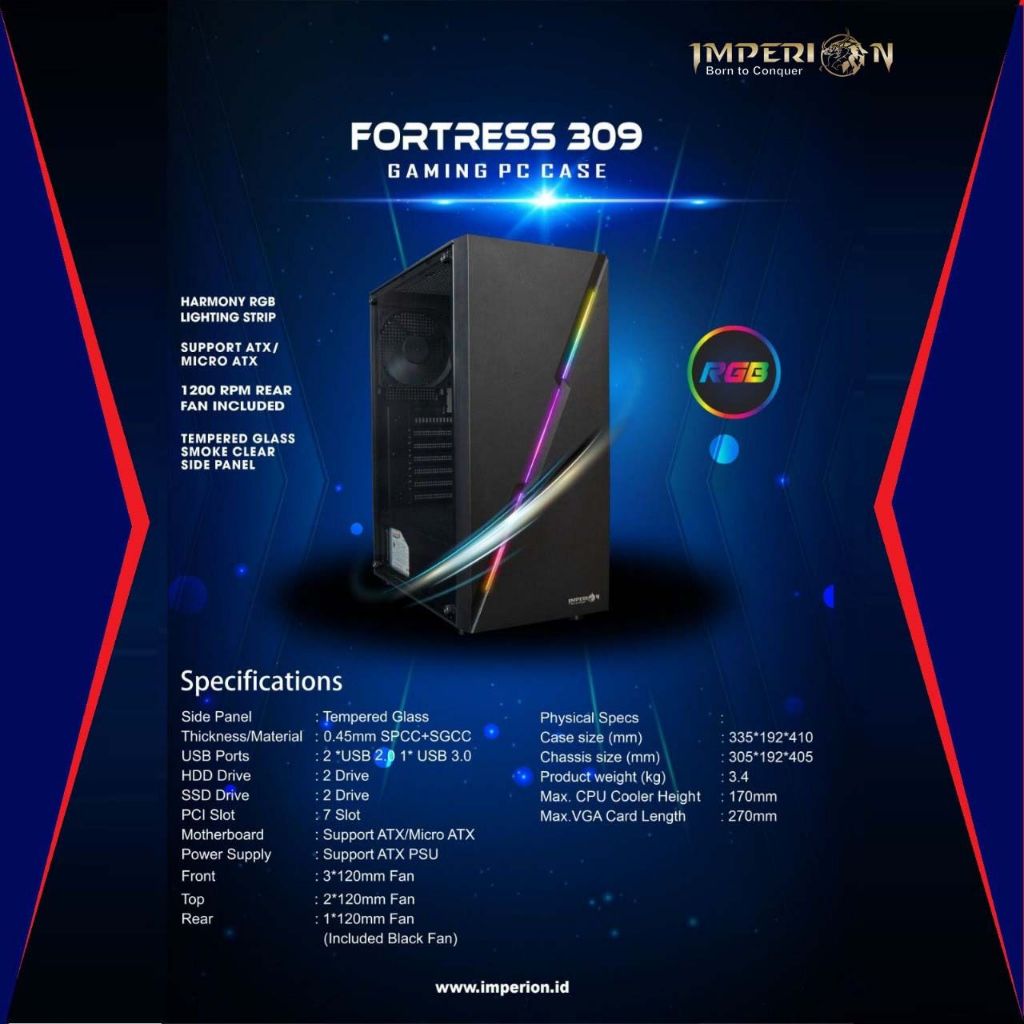 Jual Imperion Fortress309 PC Case Free LED Gaming Fan | Shopee Indonesia
