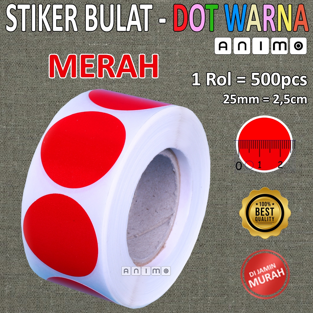 Jual Stiker Bulat Warna - COLOR DOT STICKERS - ROL 25 MM = 2,5 CM ...
