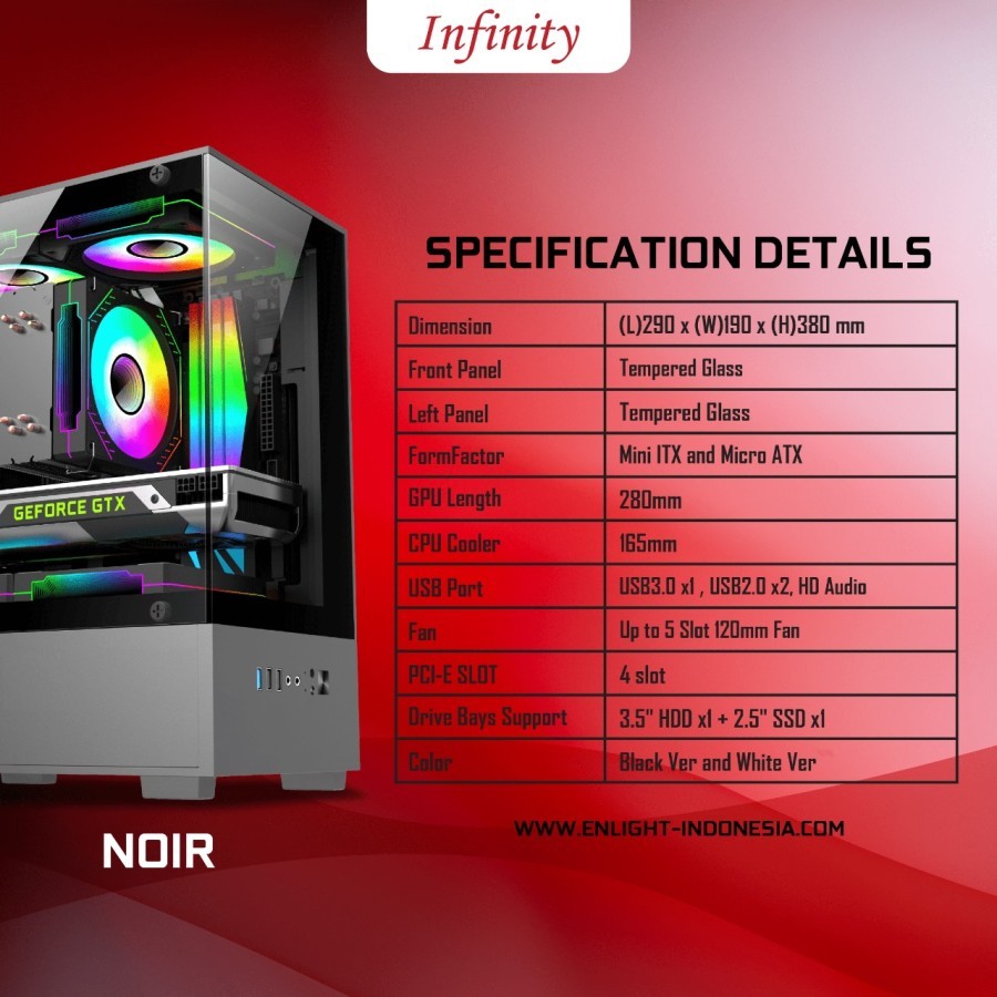 Jual Casing Komputer Infinity Noir m-atx Free 3Fan RGB Tempered Glass ...
