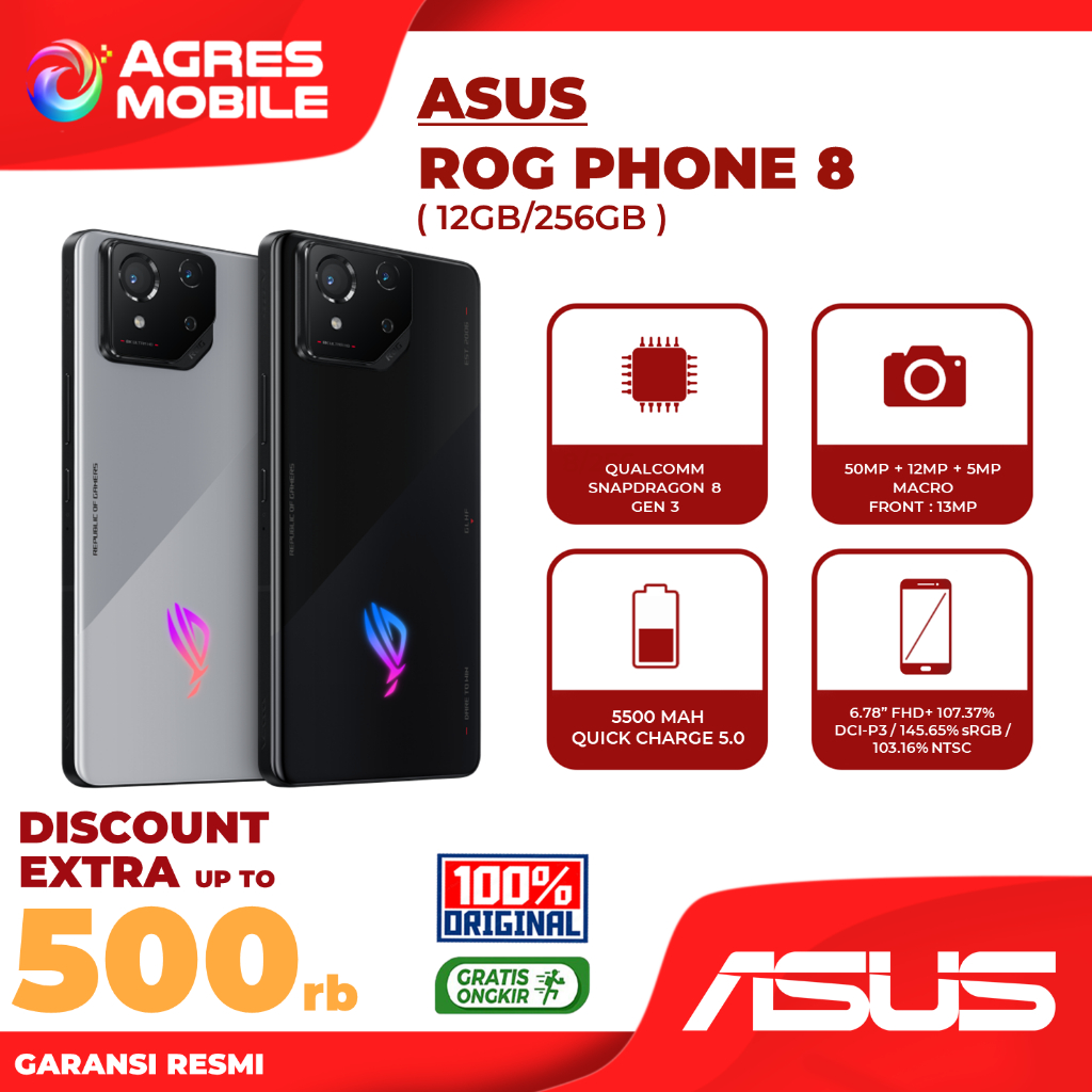 Jual Asus ROG Phone 8 Qualcomm Snapdragon 8 GEN 3 12GB/256GB Garansi Resmi Asus Indonesia ...