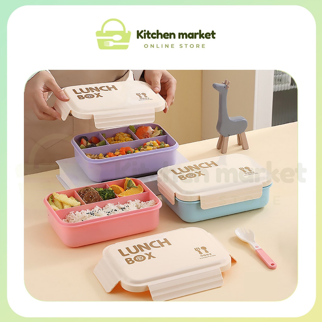 Jual KOTAK MAKAN, LUNCH BOX SET KOTAK BEKAL 4 SEKAT FREE BOTOL MINUM FREE SENDOK | Shopee Indonesia
