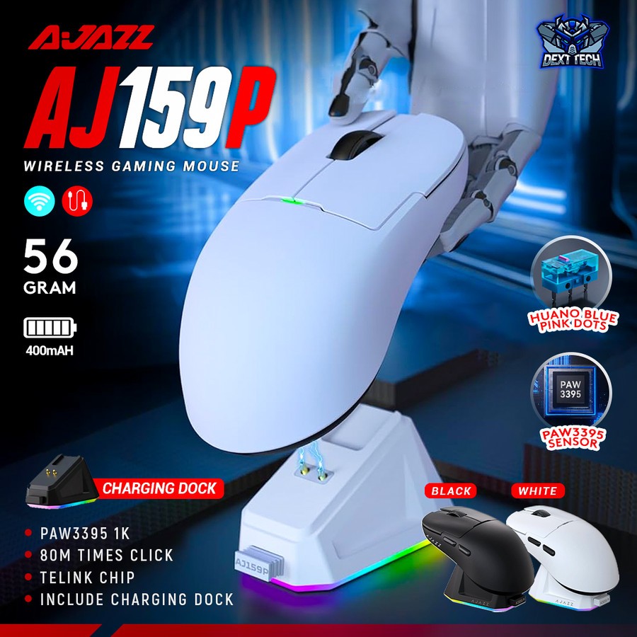Jual Ajazz AJ159P / AJ159 P Lightweight Wireless Gaming Mouse PAW3395 with Magnetic Charging ...