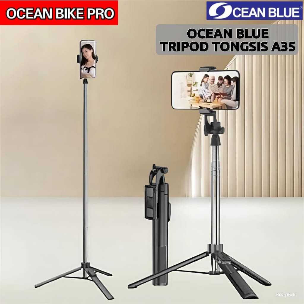 Jual Tongsis Tripod Bluetooth Remote A35 160CM Selfie Stick Oceanblue ...