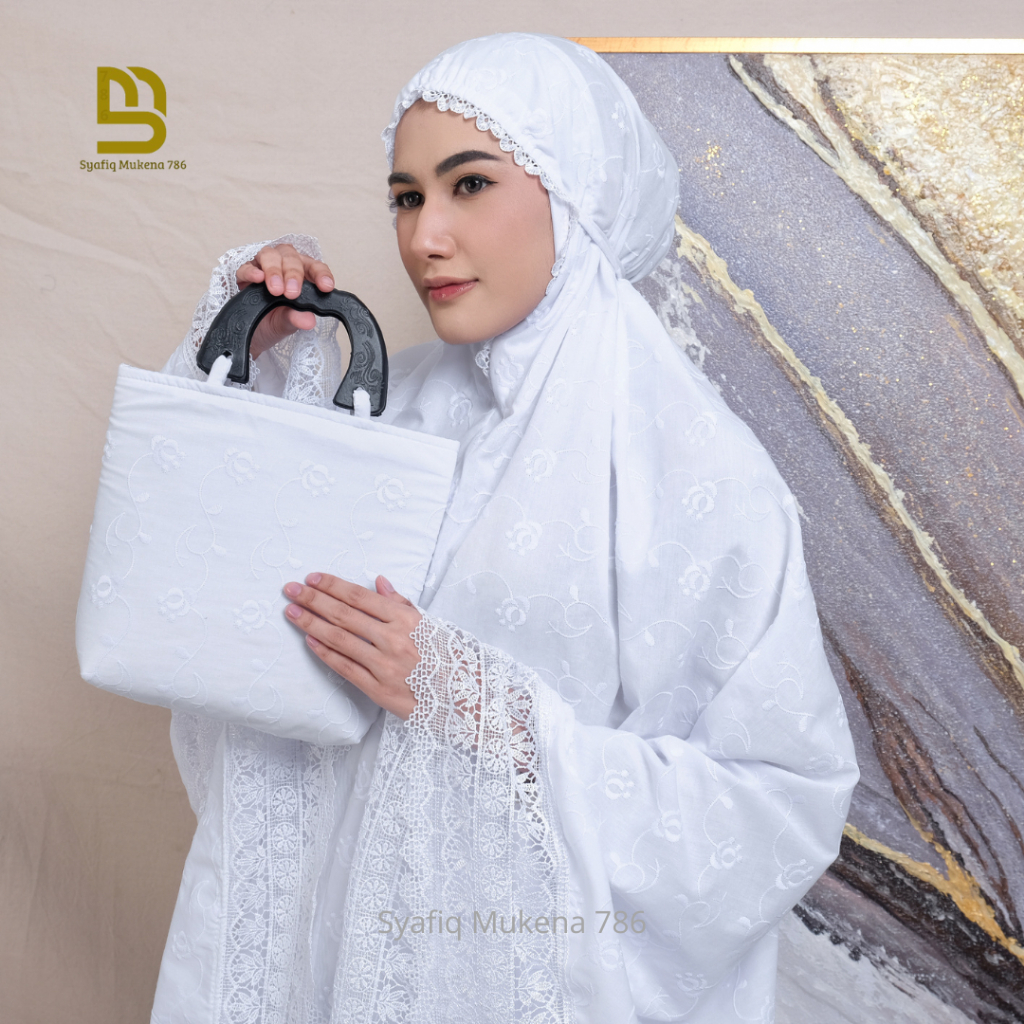 Jual Syafiq - Mukena Katun Paris Bordir Syarifah Penutup Dagu Renda ...
