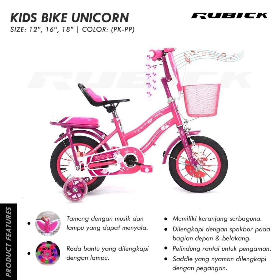 Jual Sepeda Mini Anak Rubick Unicorn Tameng Musik Dan Lampu 16,18 Inch ...