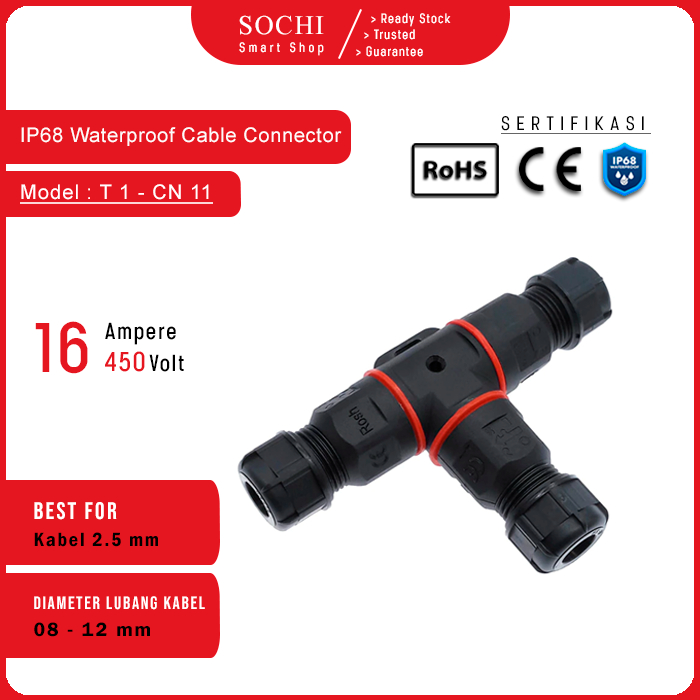 Jual T Shape Connector 2.5mm Sambungan Kabel Listrik Waterproof ...