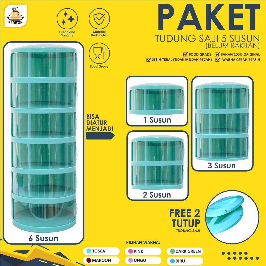 Jual PAKET Tudung Saji Food Container 6 Susun Hemat Ruang Bisa Dirakit ...