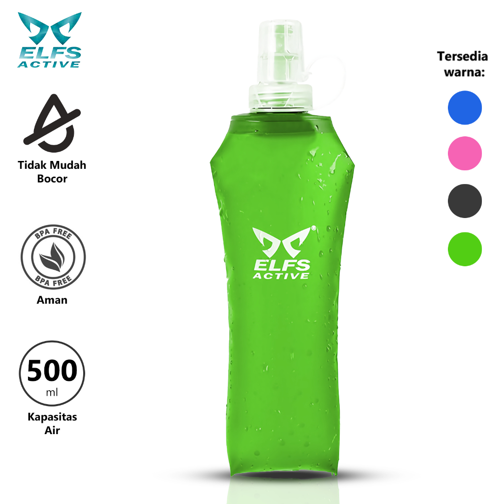 Jual ELFS ACTIVE Foldable Soft Flask 500 ML Botol Air Minum Lipat Sport Water Bottle BPA Free ...