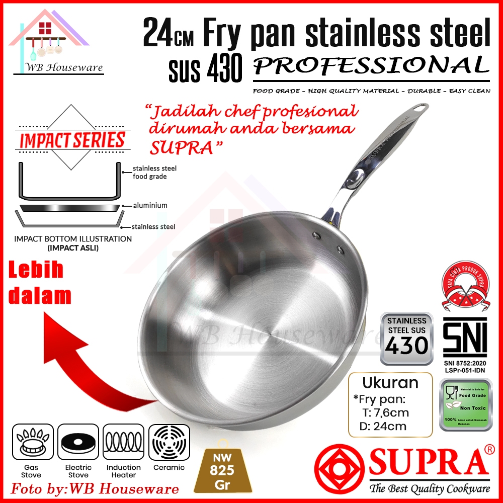 Jual SUPRA panci fry pan 24cm stainless steel SUS 430 & 304 professional cookware series / wajan ...