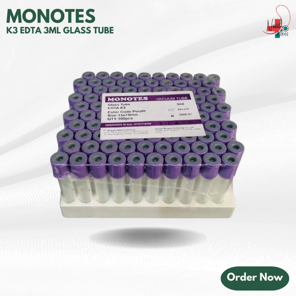 Jual TABUNG VACUM TUBE K3 EDTA 3 ML GLASS | MONOTES (100'S/BOX ...