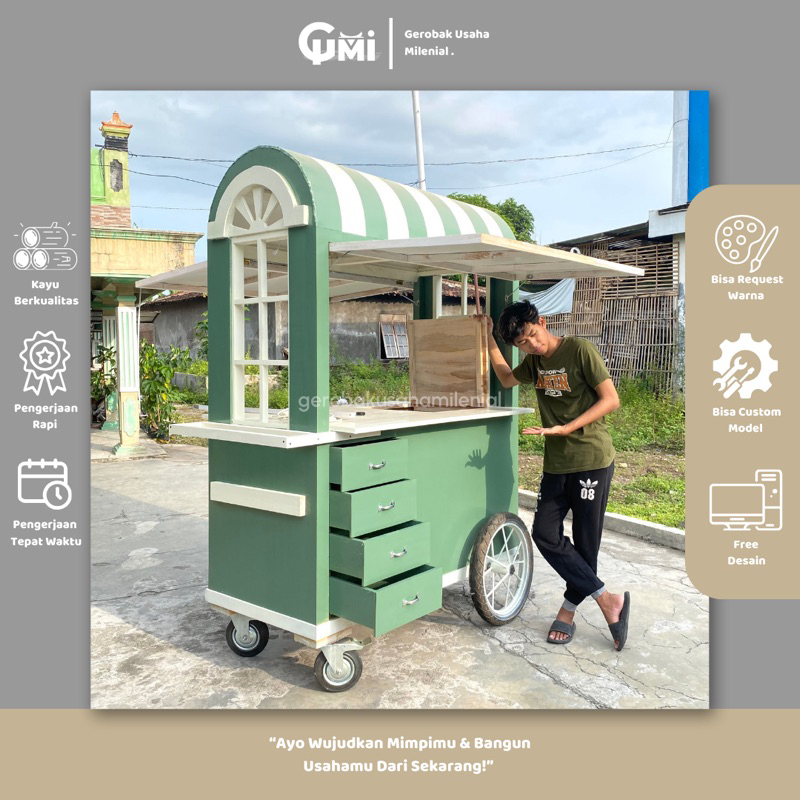 Jual gerobak jualan minuman kekinian / booth minuman bisa custom model ...