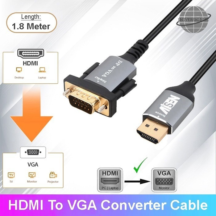 Jual Kabel HDMI to VGA 1.8m HD Adapter Cable - HDMI male to VGA male - 1.8M 3M | Shopee Indonesia