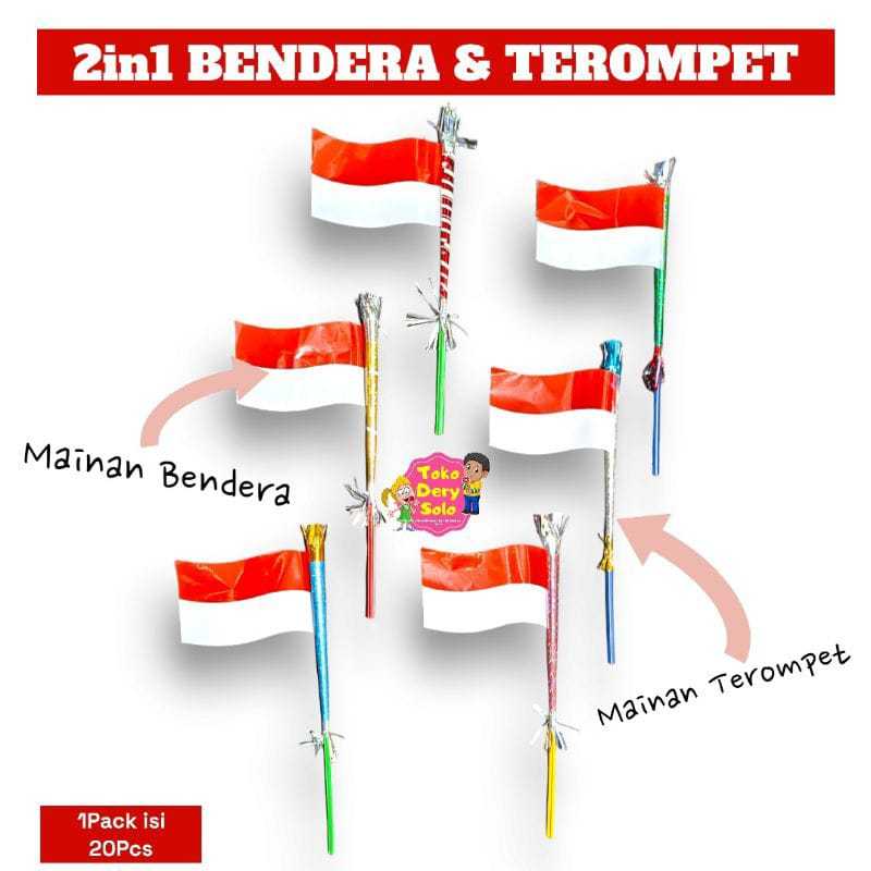 Jual (20pcs) Bendera Merah Putih Plus Terompet Bendera Stick Gagang ...