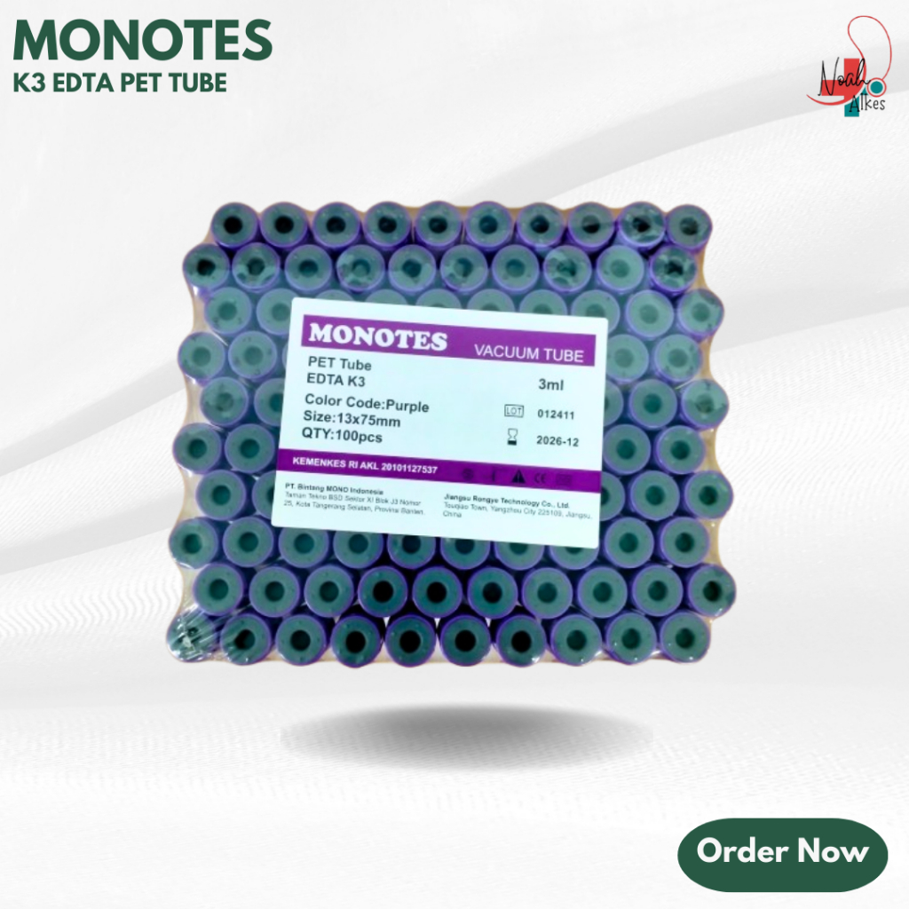 Jual TABUNG VACUM TUBE K3 EDTA 3 ML PET/PLASTIK | MONOTES (100'S/BOX ...