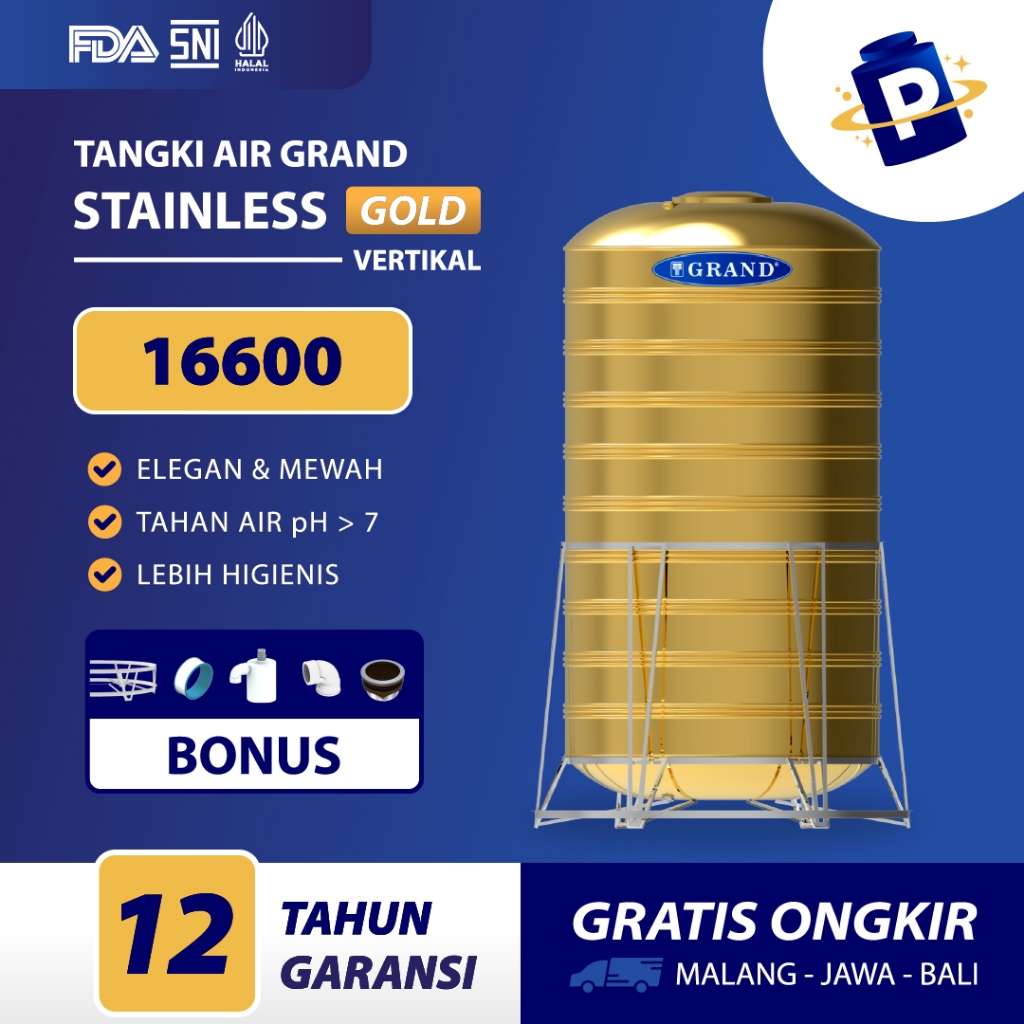 Jual Toren Tandon Air Tangki Stainless Grand TSV 16000 10000 Liter Anti ...