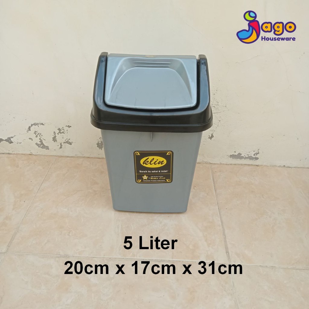 Jual Tempat Sampah Tutup Swing 5 Lt, 10 Lt, 15 Lt Abu Metalik PandaStar / Tempat Sampah Goyang ...