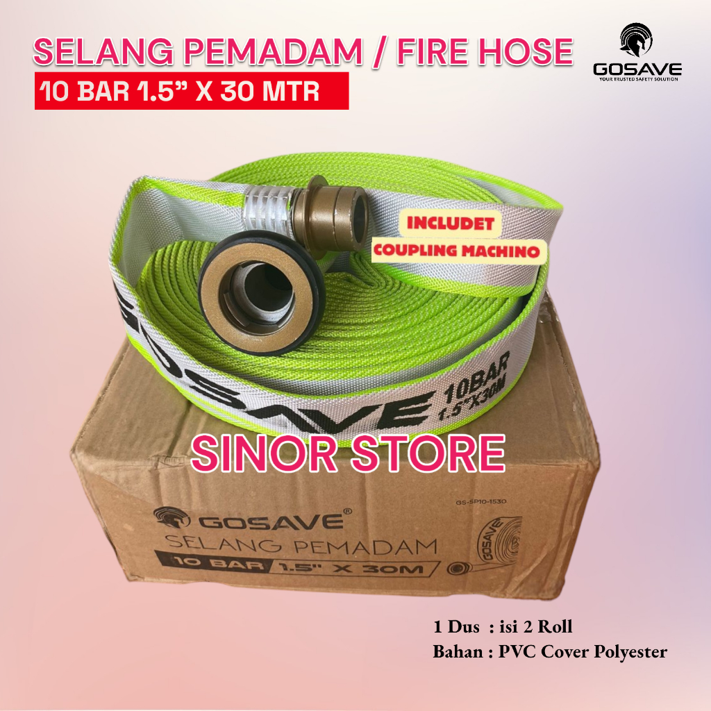 Jual Fire Hose / Selang Pemadam Hydrant Kanvas 10 Bar 1.5" x 30 Meter Coupling Machino Kebakar ...