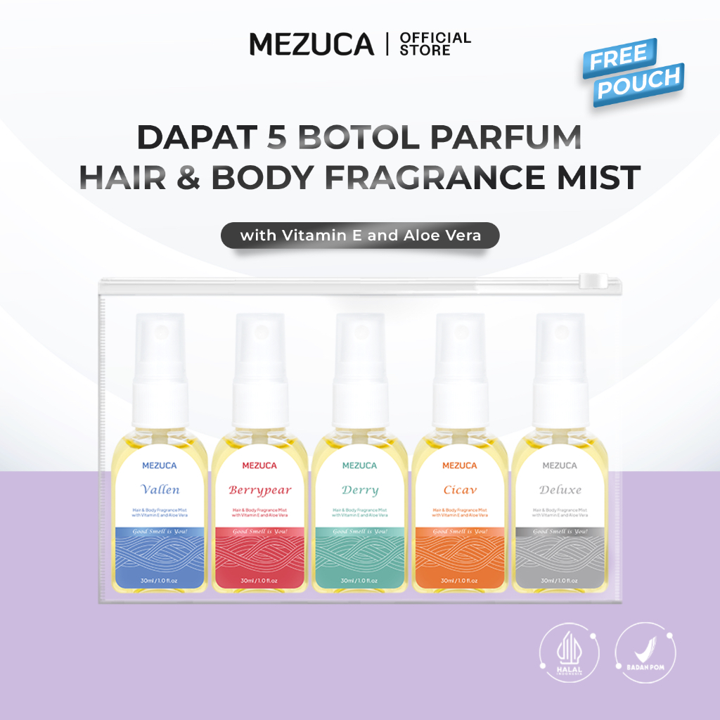 Jual Dapat 5 Botol Parfum Hair & Body Mist Mezuca 30mL with Vitamin E ...
