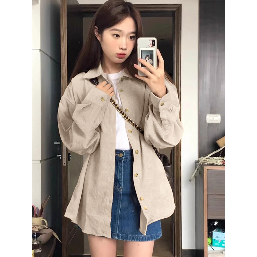 Jual Kemeja Corduroy Wanita Retro Lengan Panjang Causual Oversize Polos ...