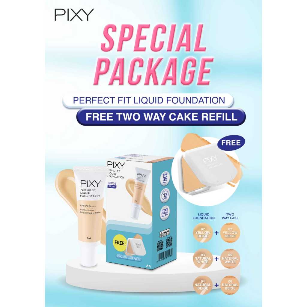Jual PIXY Perfect Fit Liquid Foundation + FREE Two Way Cake REFILL ...